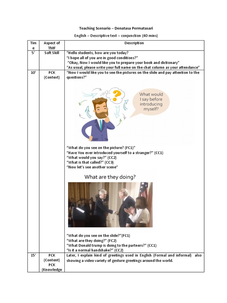 Teaching Scenario - Greetings and Farewell | PDF | Educational ...
