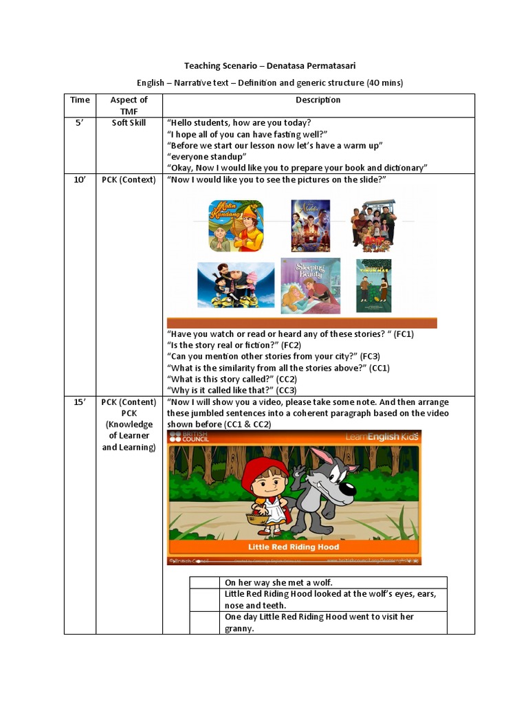 Teaching Scenario - Narrative Text (Revisi) | PDF | Duck | The Ugly ...