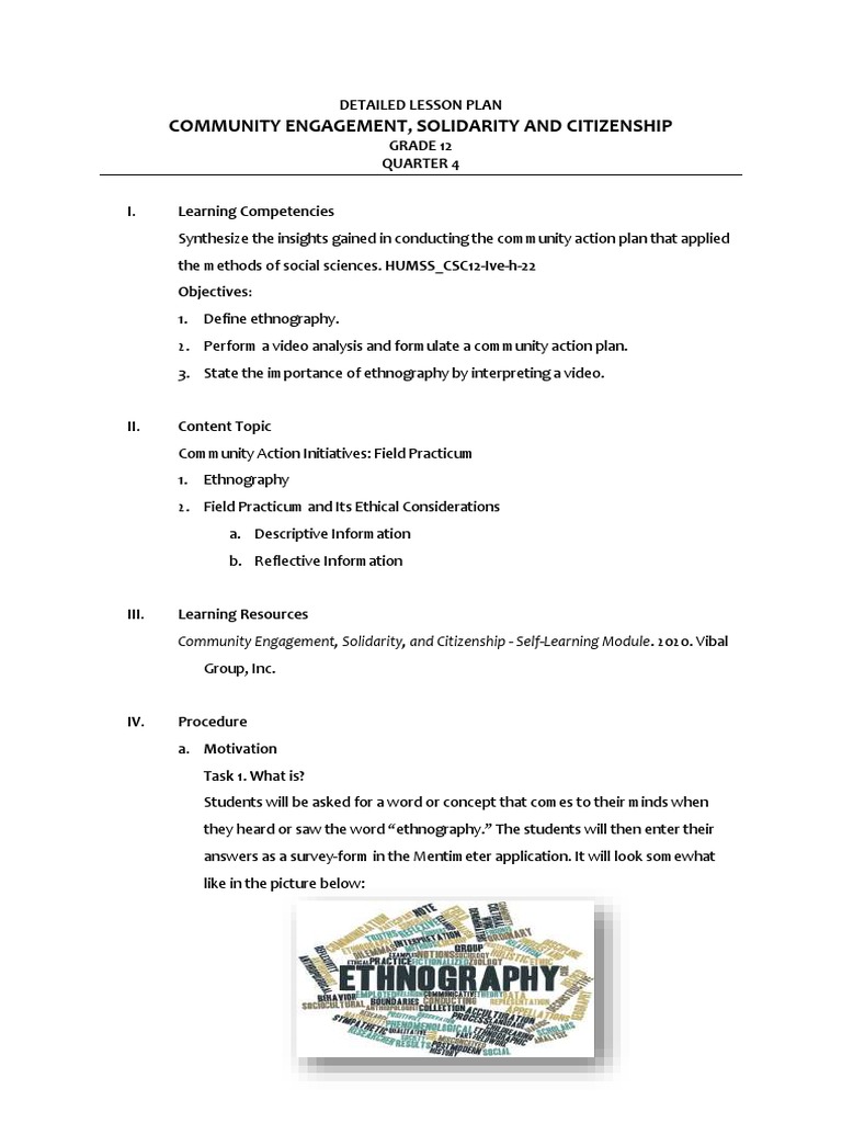 Community Engagement, Solidarity and Citizenship: Detailed Lesson Plan ...