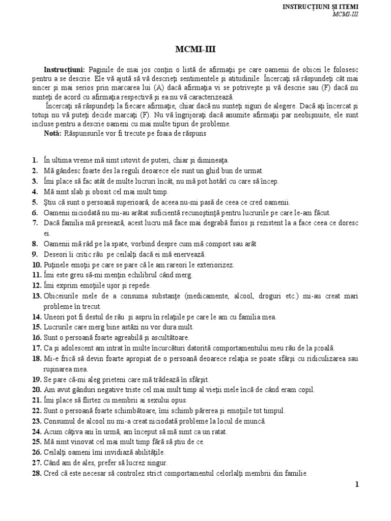 Chestionarul MCMI-III | PDF