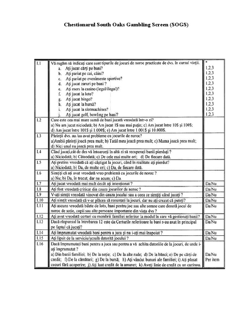 Chestionarul South Oaks Gambling Screen | PDF