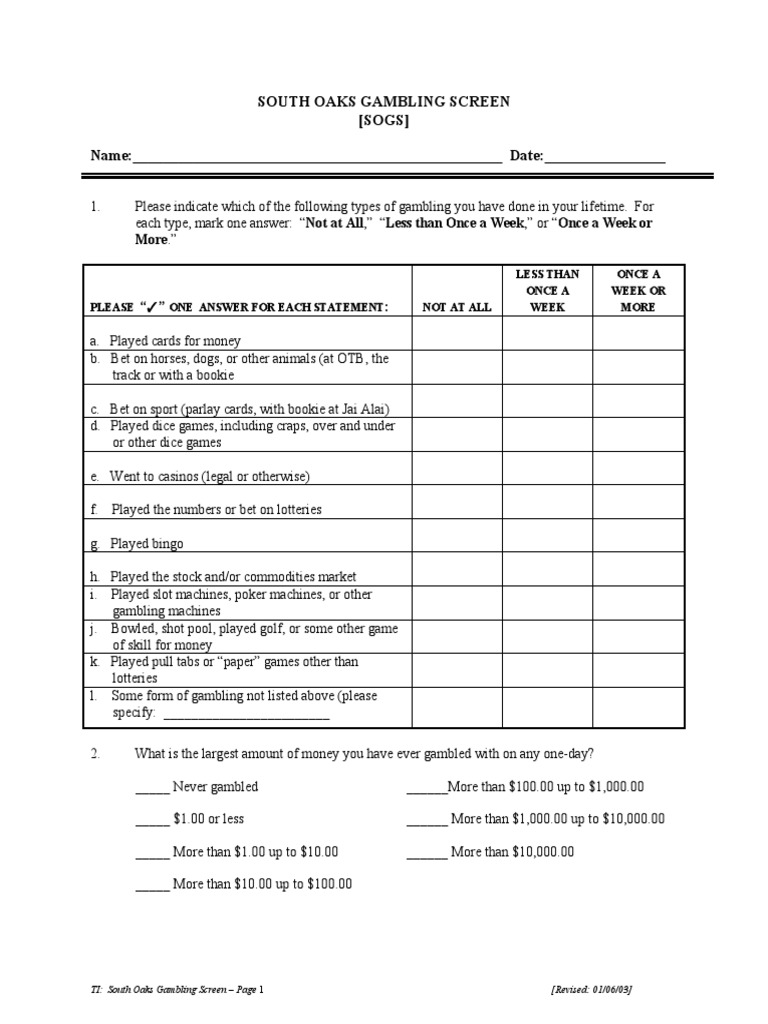 South Oaks Gambling Screen | PDF | Gambling | Credit