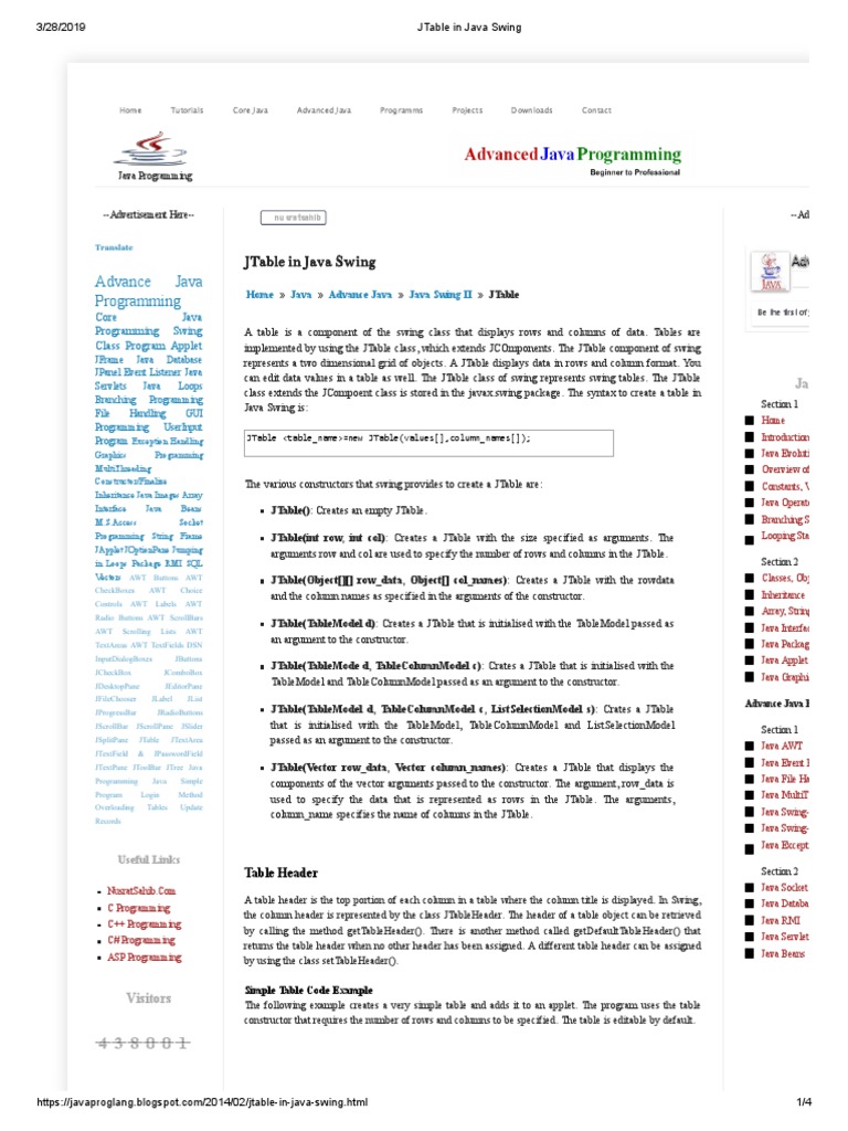 JTable in Java Swing | PDF | Java (Programming Language) | Computing Platforms
