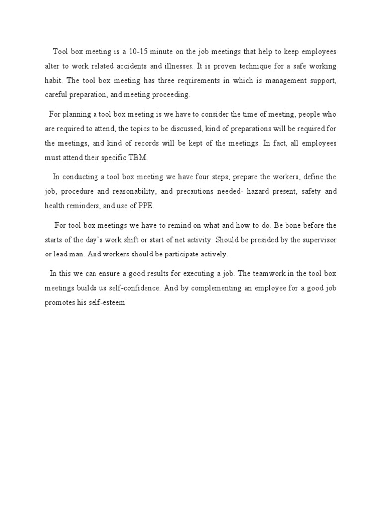 Toolbox Meetings for Workplace Safety | PDF