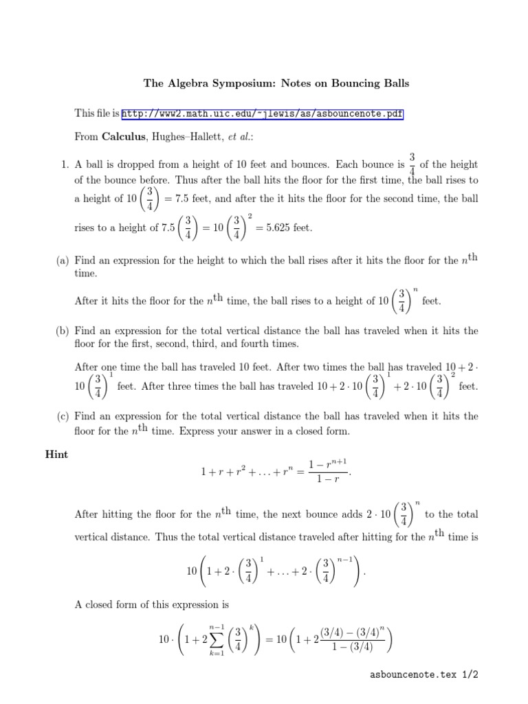 Bouncing Ball Algebra | PDF | Mathematics | Mathematical Analysis