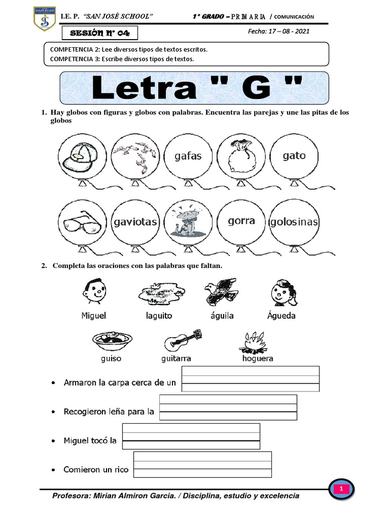 Práctica - La Consonante G - 17-08-2021 | PDF | Artes del Lenguaje y ...