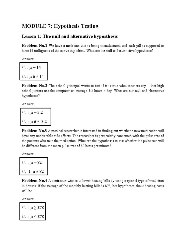 MODULE 7: Hypothesis Testing: Lesson 1: The Null and Alternative ...