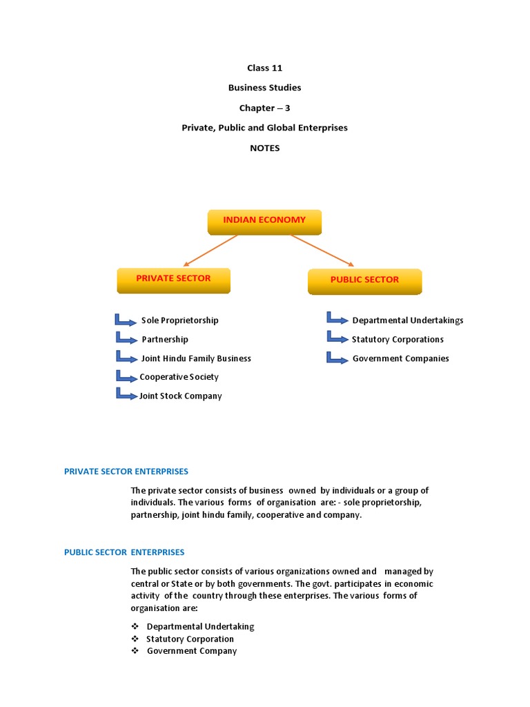 11 Business Studies - Public, Private and Global Enterprises-Notes ...