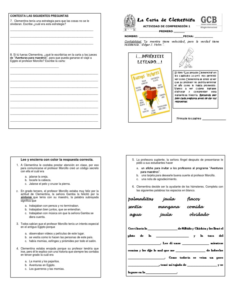 La Carta de Clementina 1 A 5 (Evaluación) | PDF | Hogar, jardinería y ...