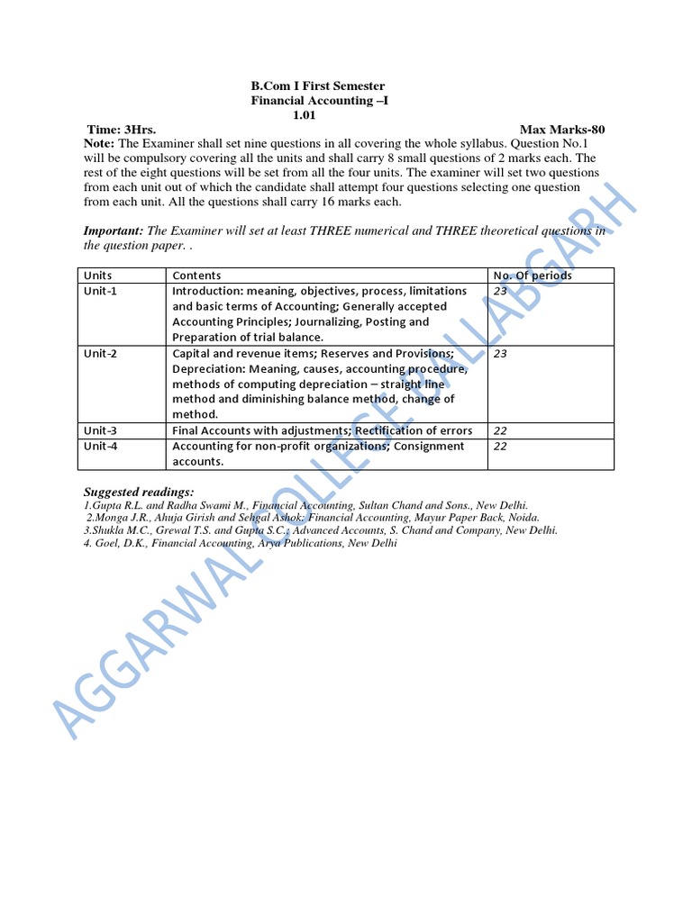 B Com I First Semester Financial Accounting I 1 01 Pdf E Commerce