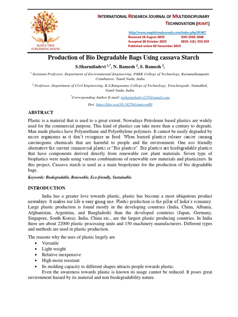 Cassava Starch Biodegradable Bag Production | PDF | Plastic ...