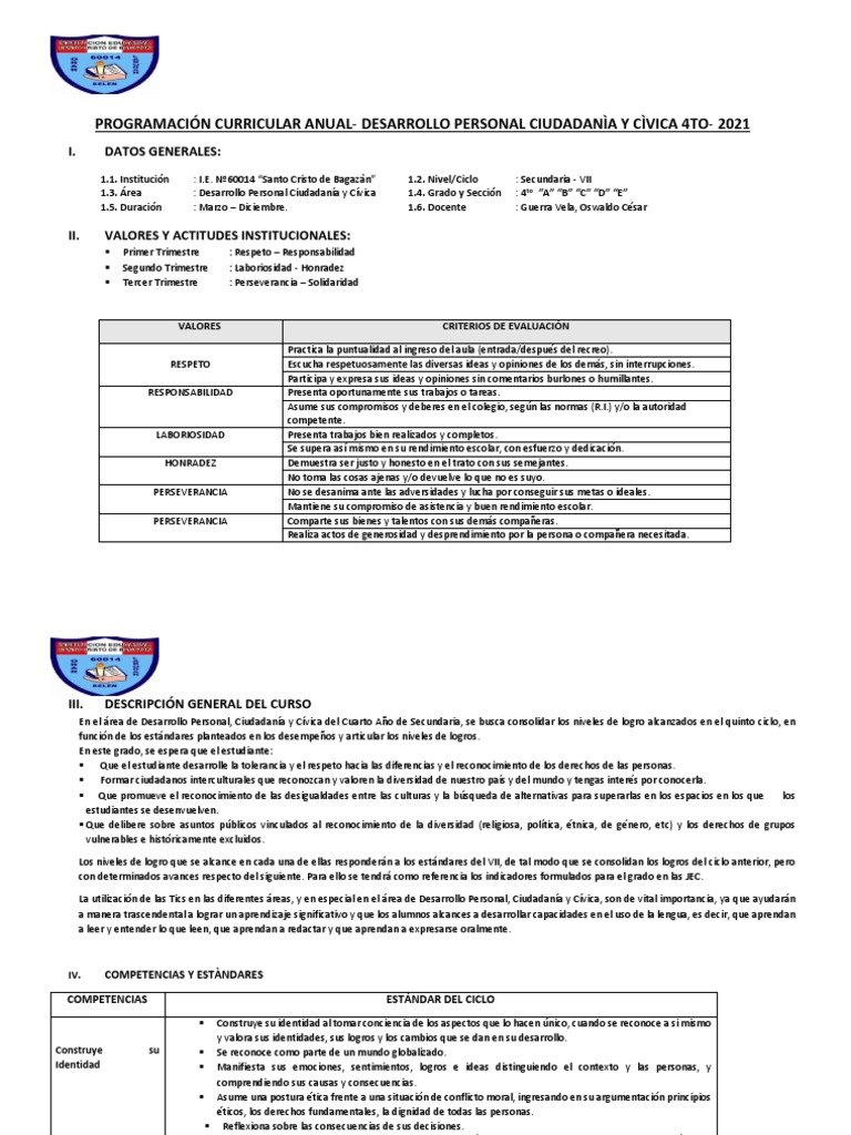 PLAN - UNIDAD - DPCC - 4to | PDF | Aprendizaje | Democracia