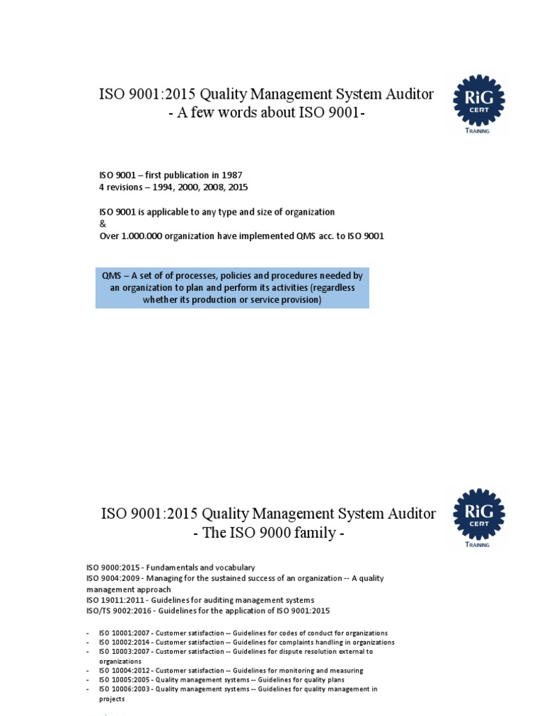 ISO 9001:2015 Quality Management System Auditor - A Few Words About ISO ...
