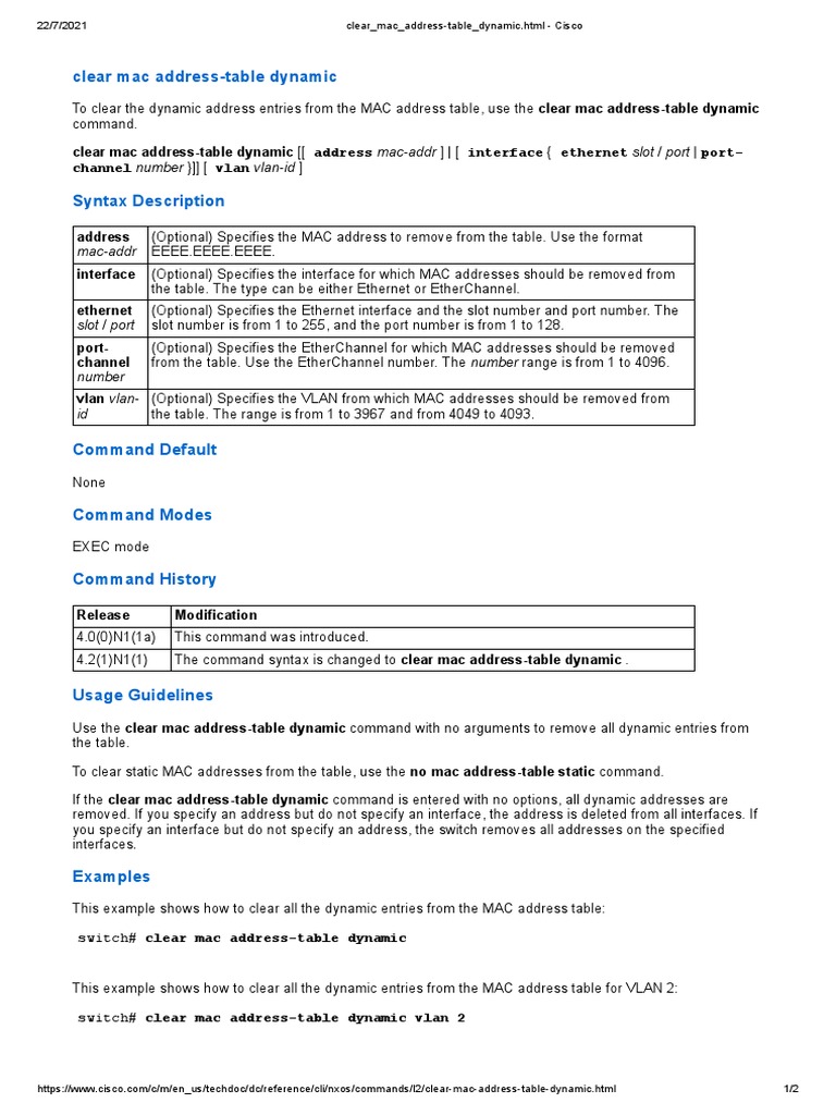 Clear - Mac - Address-Table - Dynamic - HTML - Cisco | PDF | Network Switch | Network Architecture