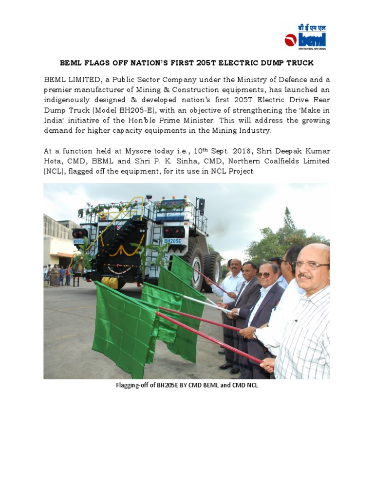 Flagging-Off of BH205E BY CMD BEML and CMD NCL | PDF | Truck | Mining