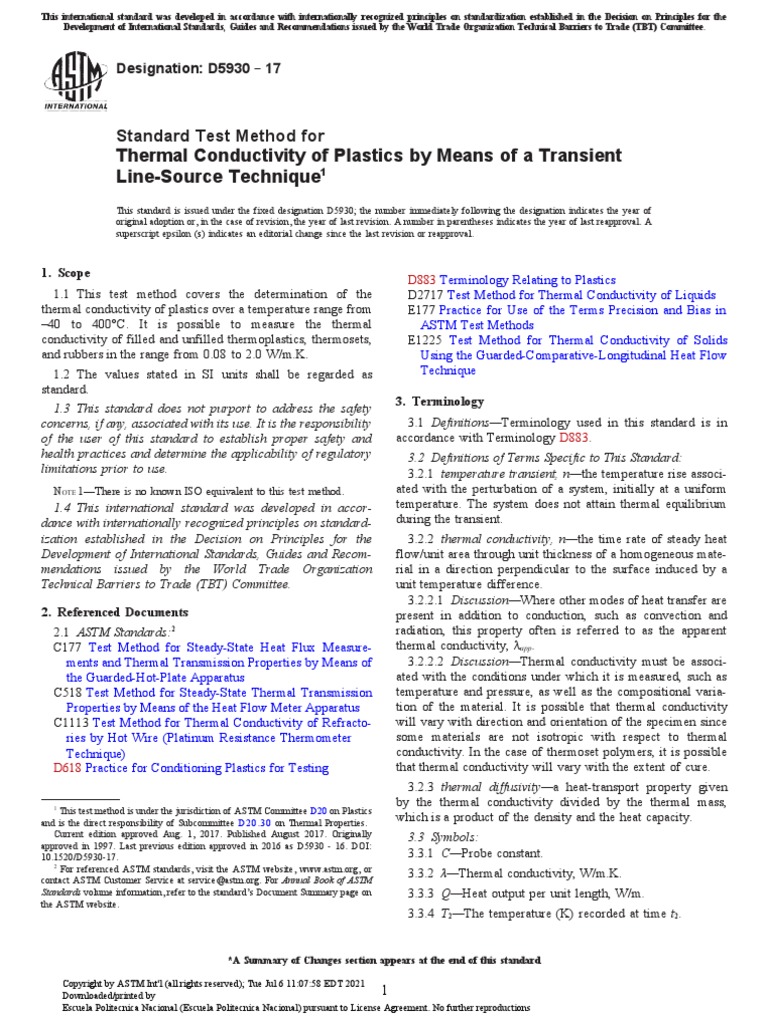 Thermal Conductivity of Plastics by Means of A Transient Line-Source ...