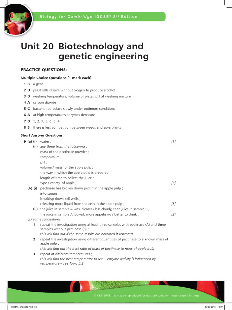 Unit 20 Biotechnology and Genetic Engineering: Practice Questions | PDF ...