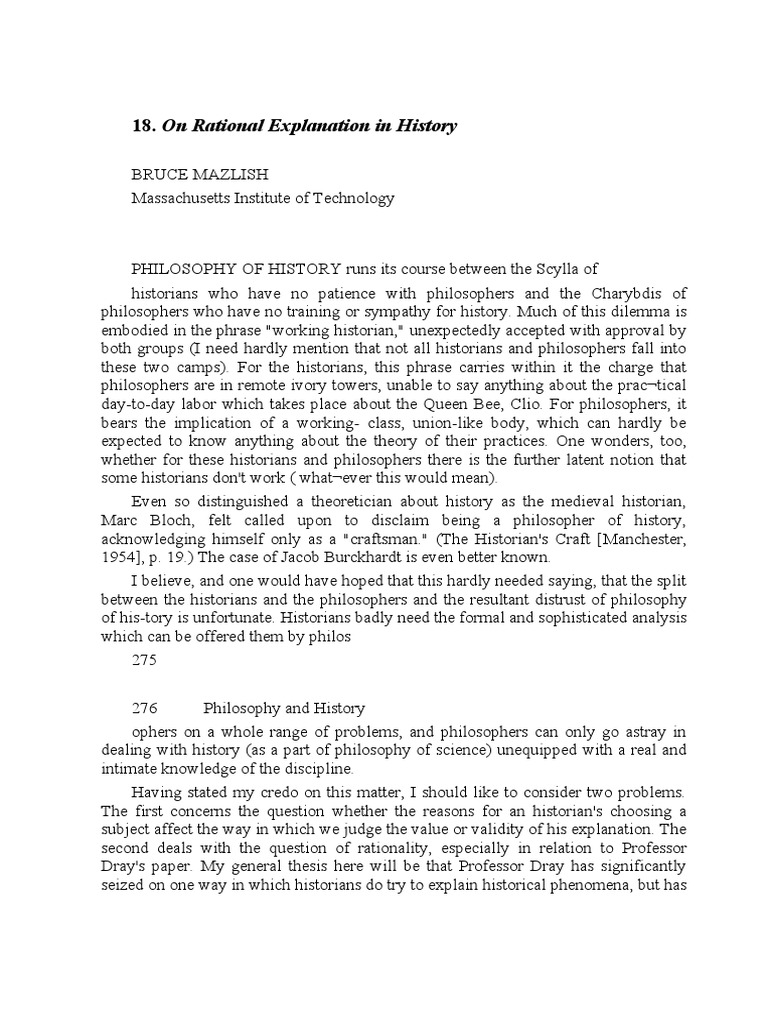 On Rational Explanation in History | PDF | Rationality | Reason