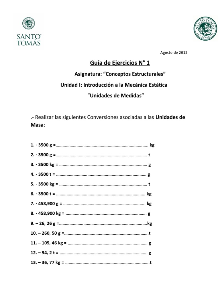 Guía de Ejercicios #1. Conversiones | PDF