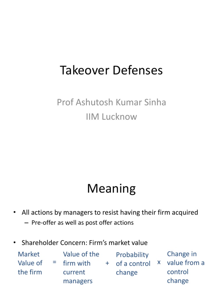Takeover Defenses Overview | PDF | Takeover | Share Repurchase