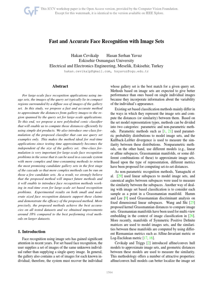 Fast And Accurate Face Recognition With Polyhedral Conic Classifiers Using Image Set