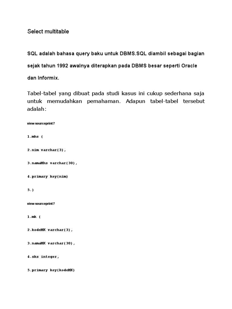 Pertemuan 2 Select Multitable | PDF