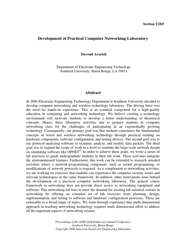 Development of Practical Computer Networking Laboratory: Section T2D5 ...