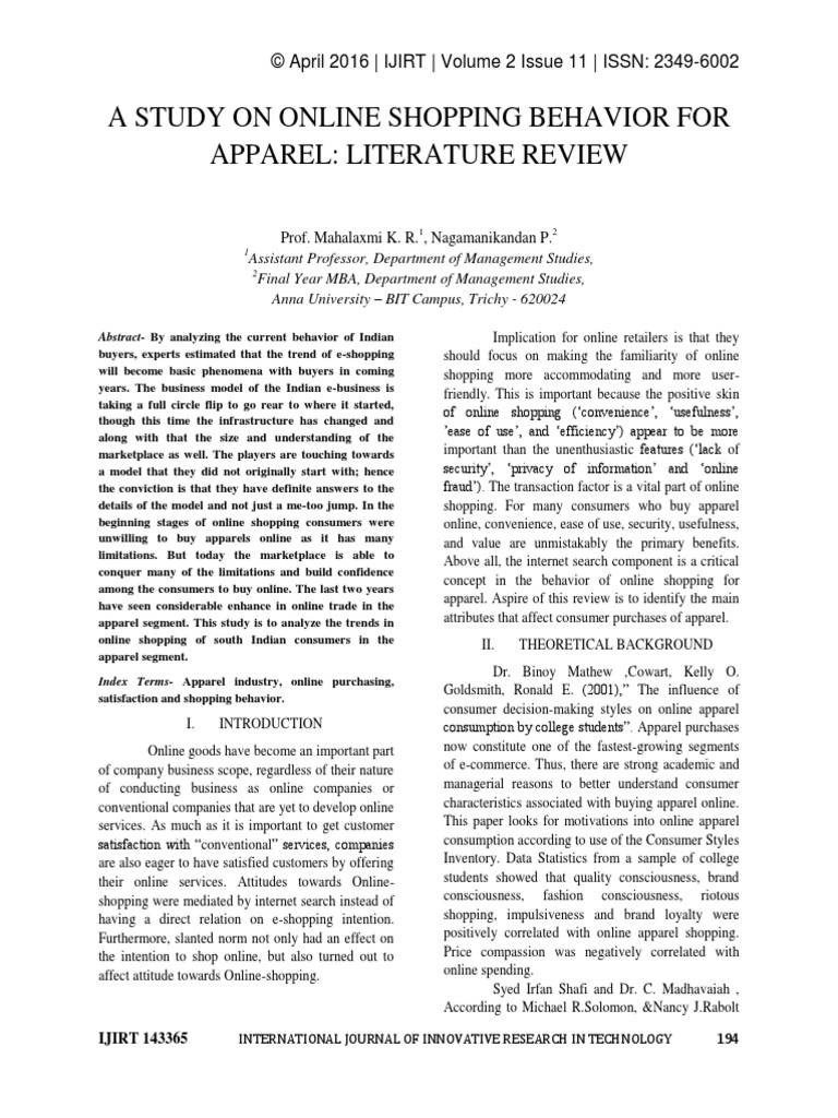 A Study On Online Shopping Behavior For Apparel: Literature Review ...