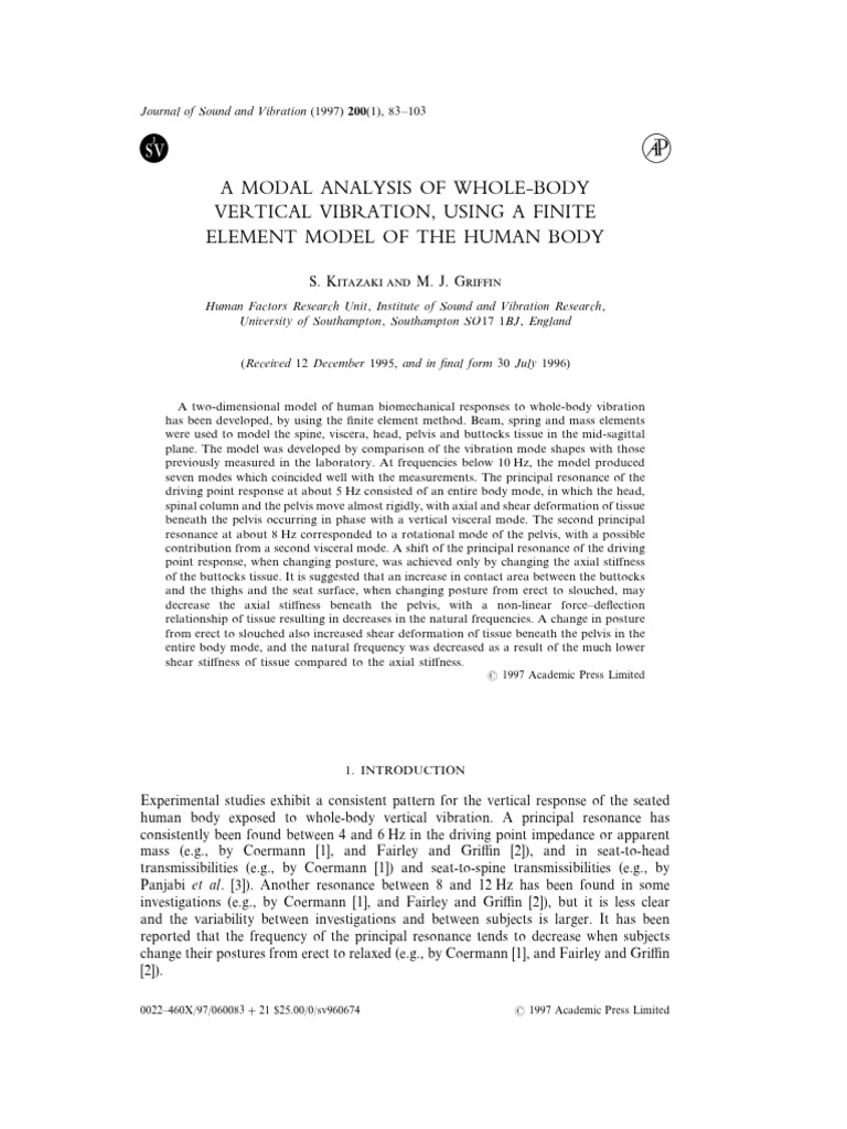 Journal of Sound and Vibration 1997 - v200 83-103 | PDF | Vertebral ...