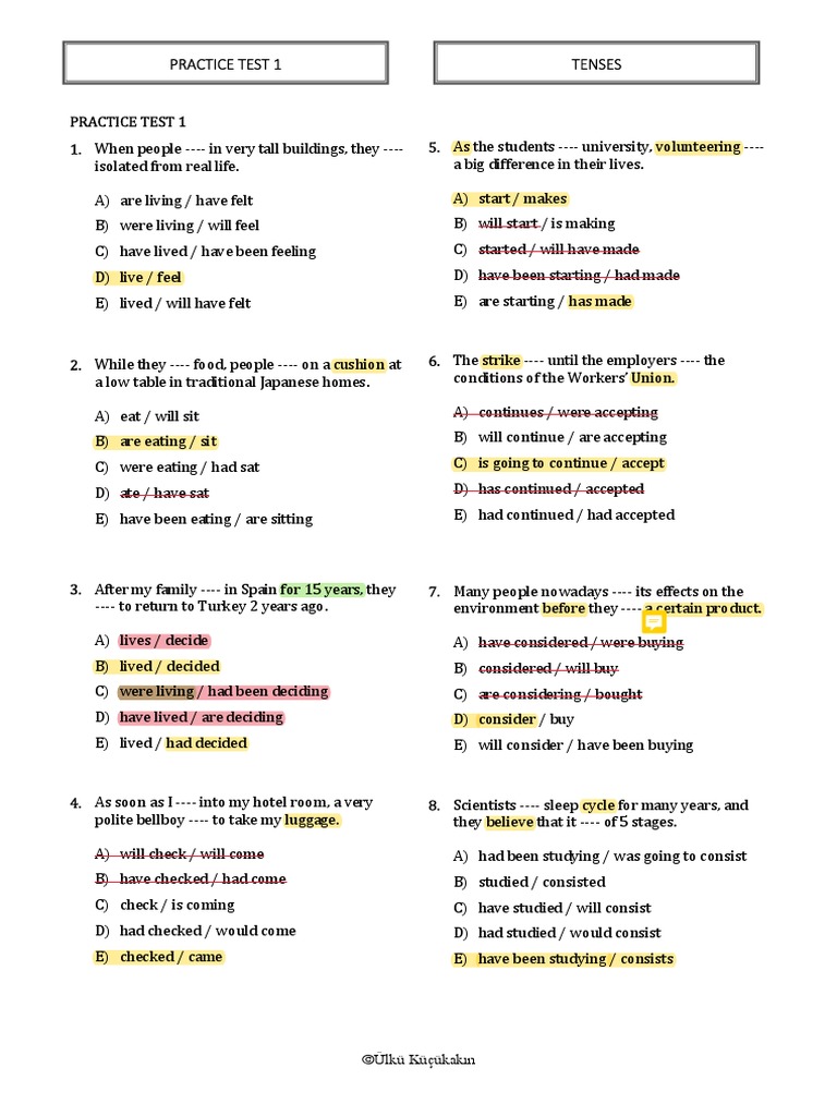 Practice Test 1 - Tenses | PDF