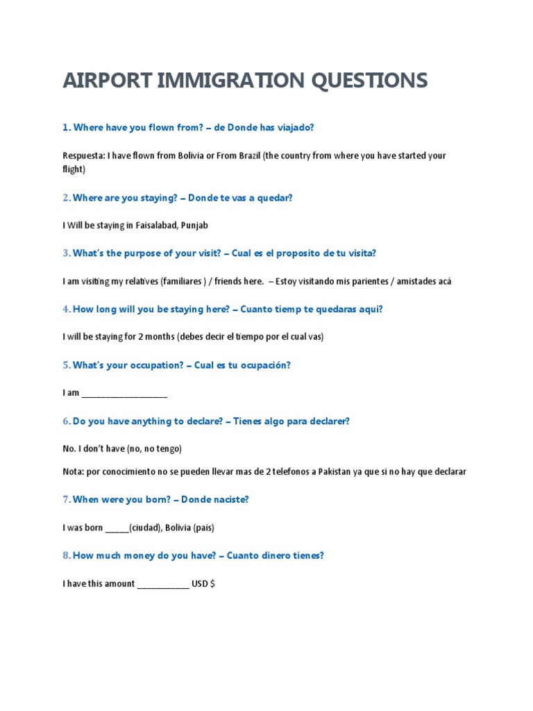 Airport Immigration Questions | PDF