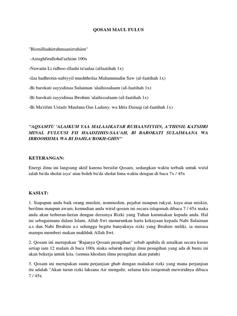 Qosam Maul Fulus | PDF