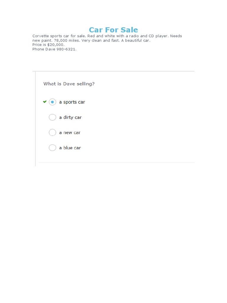 UNIT 1 - Lesson 2 - Car For Sale | PDF