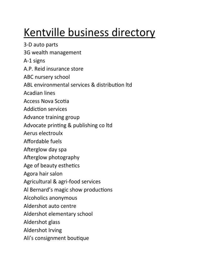 Kentville Business Directory | PDF