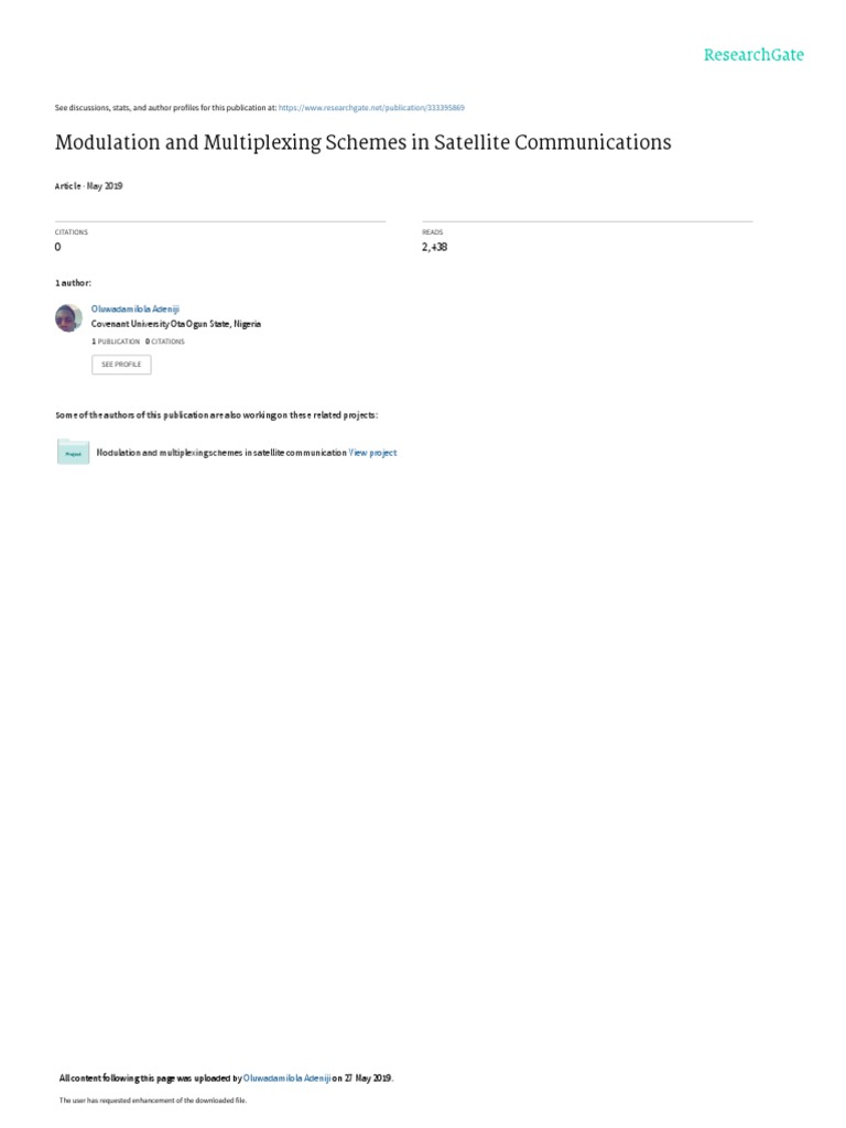 Modulation And Multiplexing Schemes In Satellite Communications Pdf Modulation Multiplexing