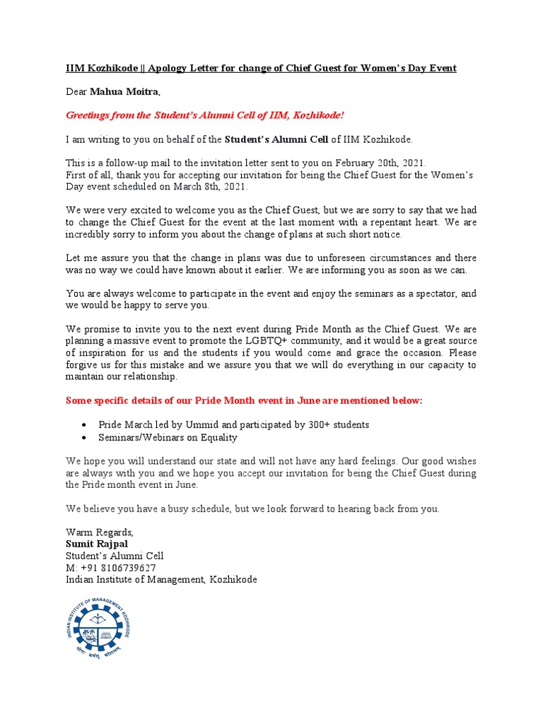 Greetings From The Student's Alumni Cell of IIM, Kozhikode! | PDF ...