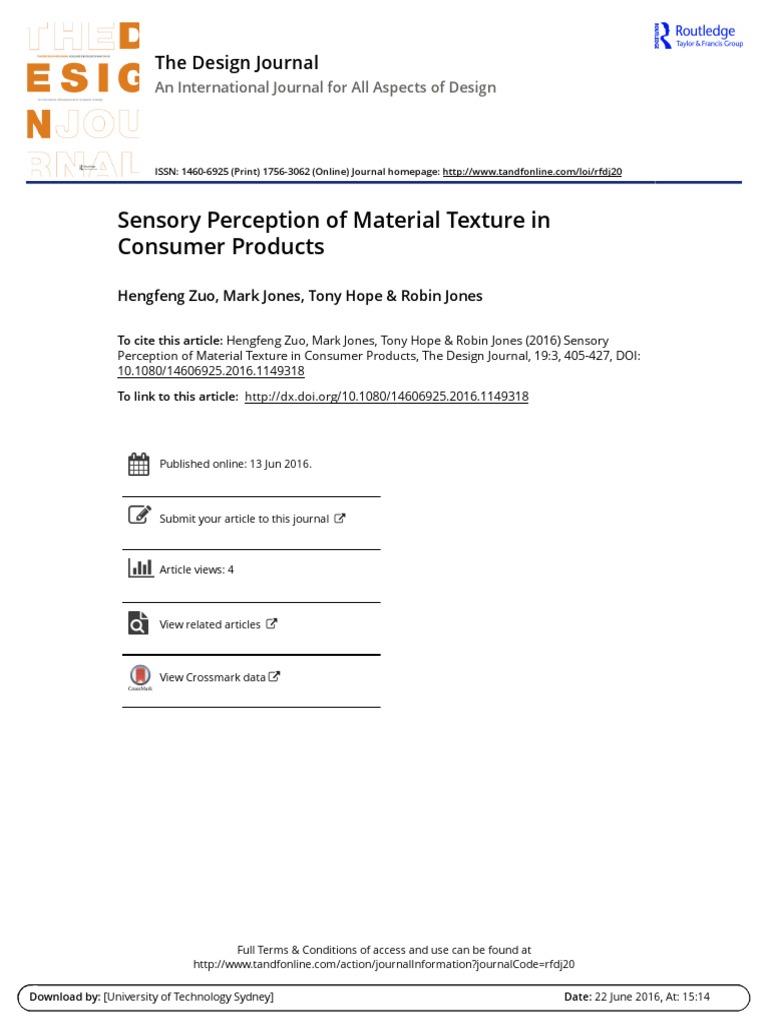 Sensory Perception of Material Texture in Consumer Products | PDF ...
