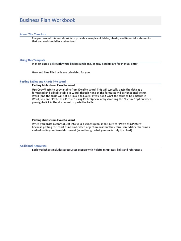 Business Plan Workbook: About This Template | PDF | Microsoft Excel ...