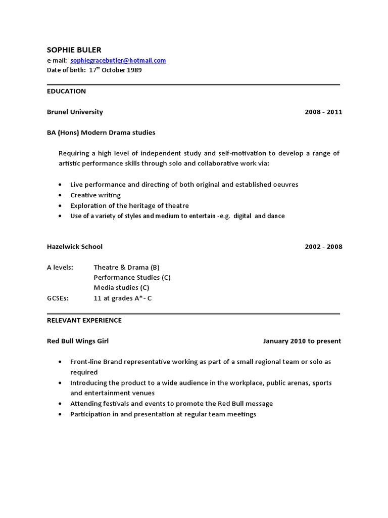 SOPHIE - BUTLER - CV - Docx Professional Development | PDF | Theatre