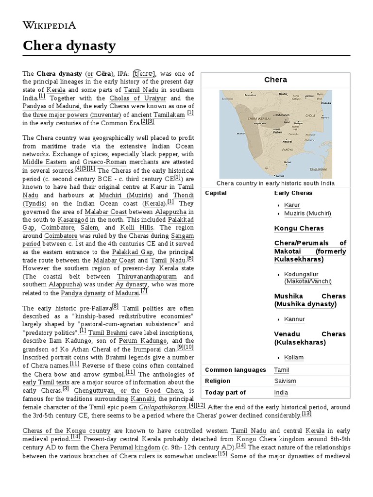 Chera Dynasty | PDF | South India | Ancient India