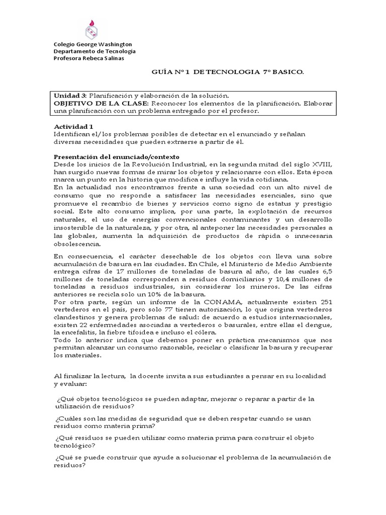 T7 Guia 1 Tecnologia 7 Basico | Descargar gratis PDF | Residuos | Economias