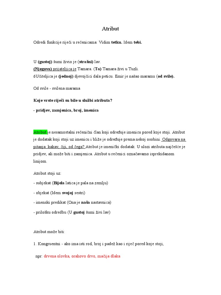 Atribut I Apozicija 1 | PDF