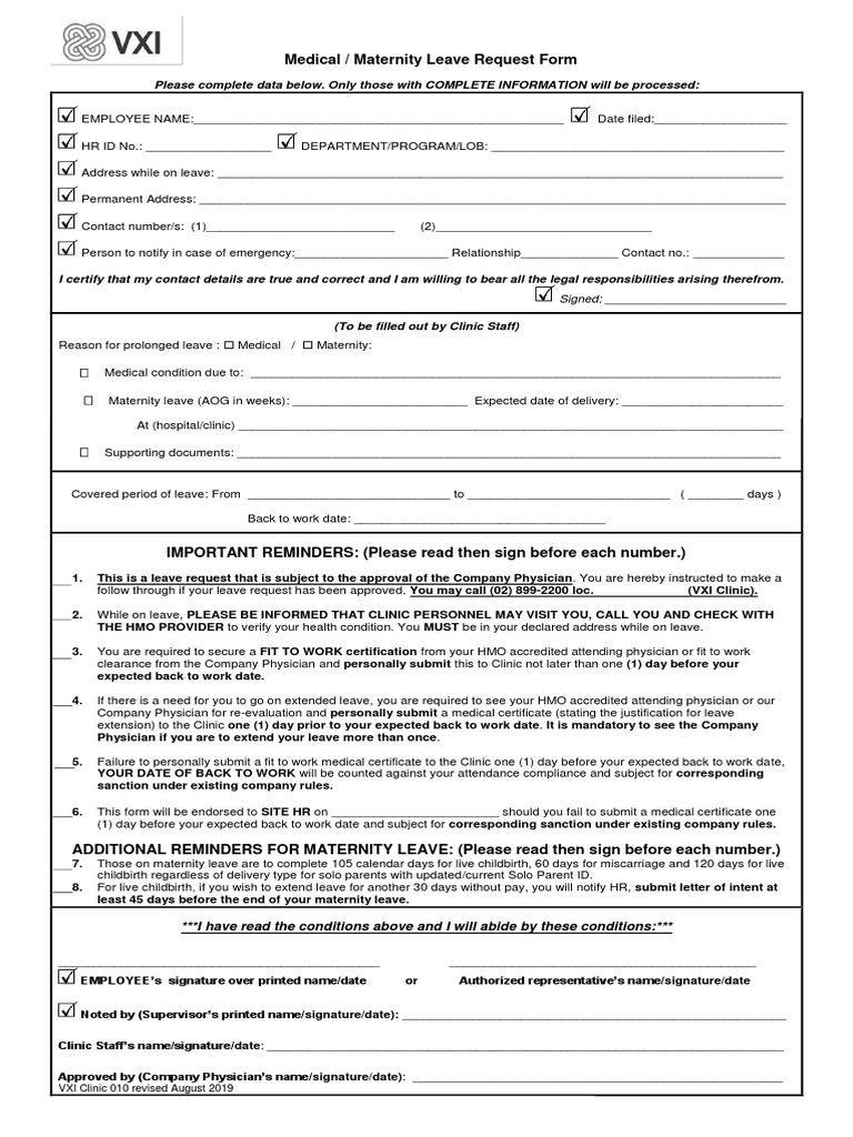 Medical and Maternity Leave Form | PDF | Childbirth | Medicine