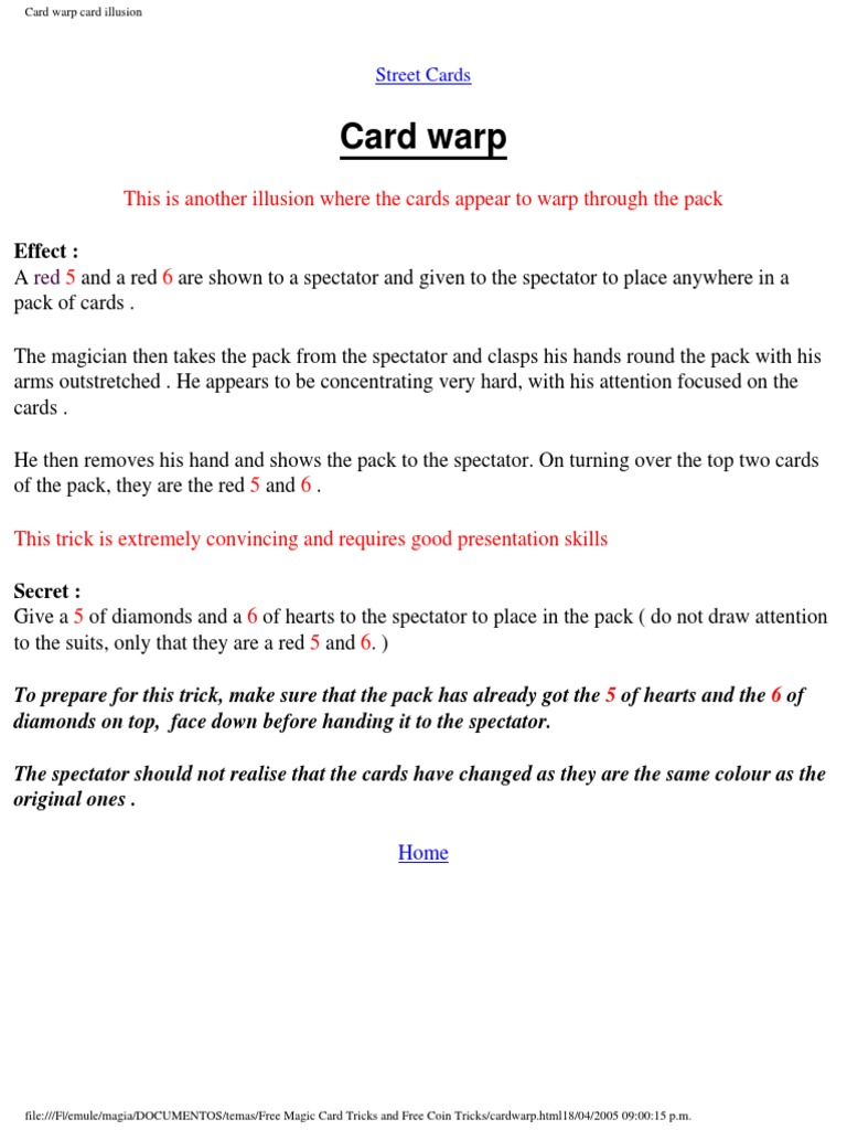 Card Warp Illusion Trick Guide | PDF | Art | Home & Garden