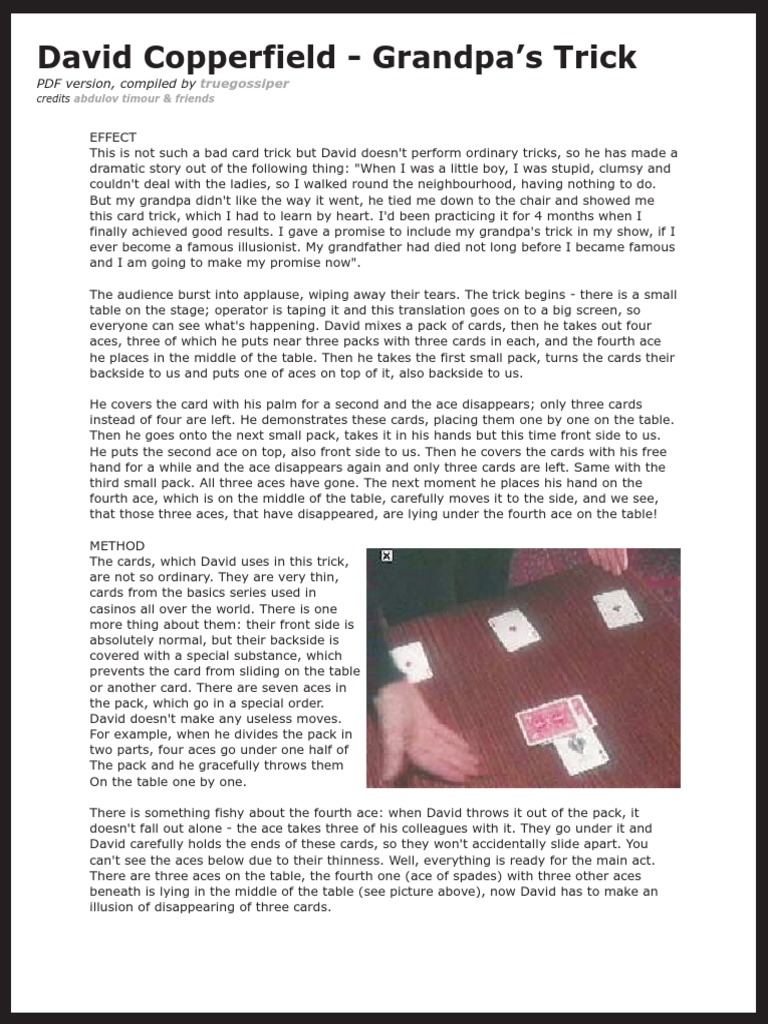 David Copperfield - Grandpas Trick | PDF | Playing Cards