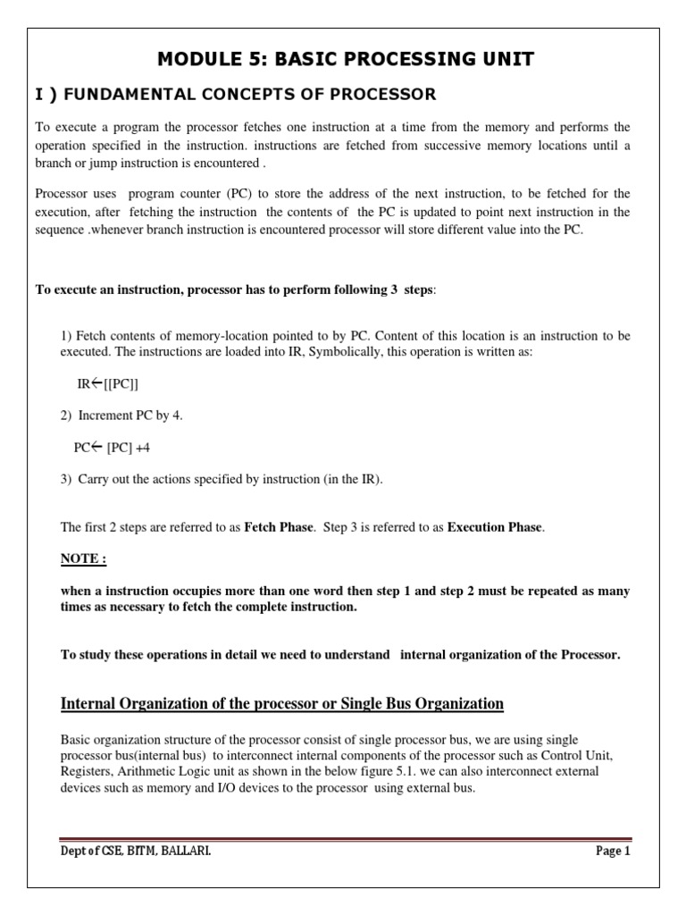 Module 5: Basic Processing Unit: I) Fundamental Concepts of Processor ...