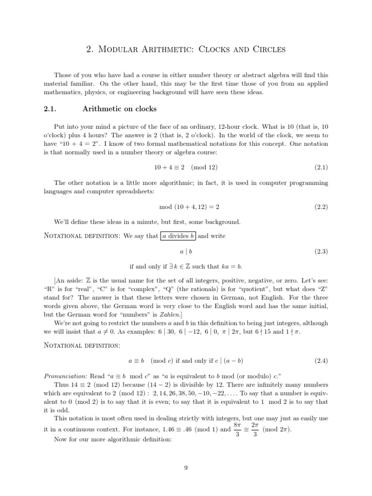 Modular Arithmetic: Clocks and Circles | PDF | Function (Mathematics ...