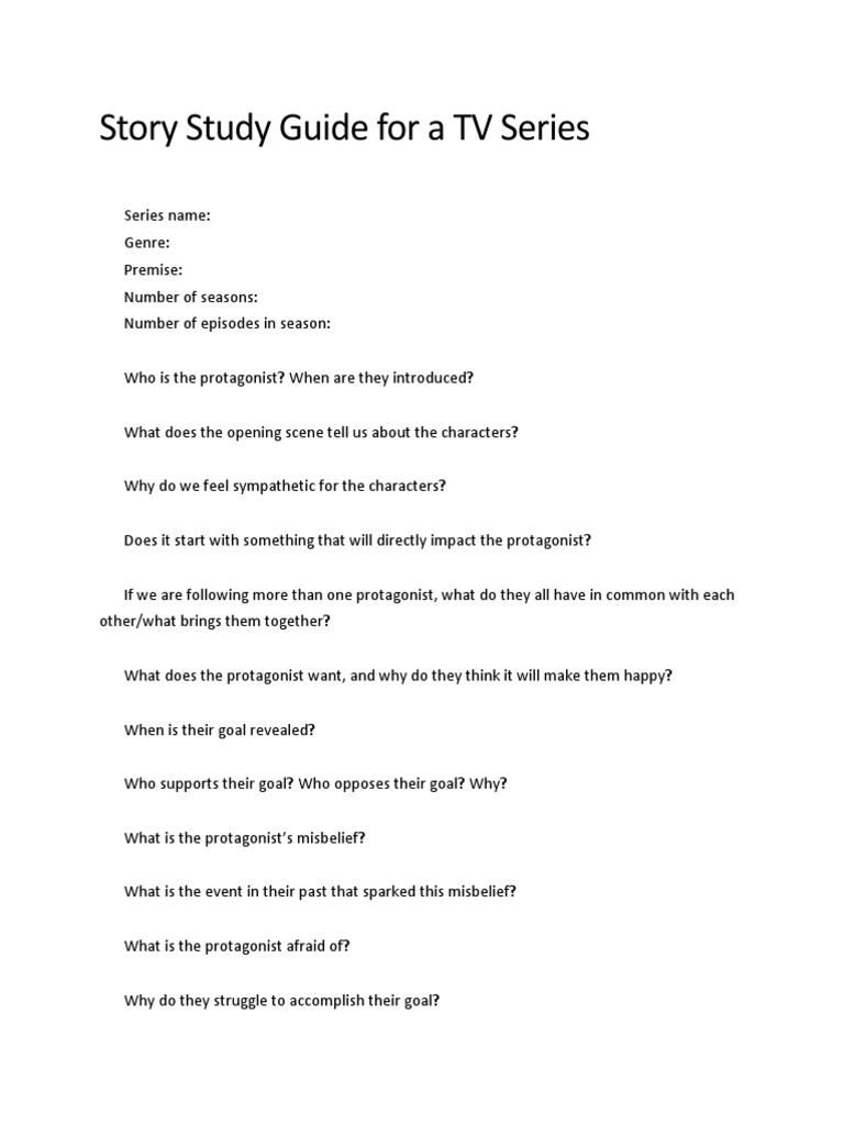 Story Study Guide For TV Series | PDF | Plot (Narrative)