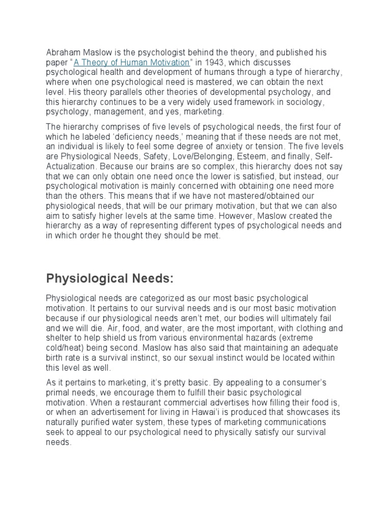 Maslow Theory | PDF | Self Esteem | Motivational