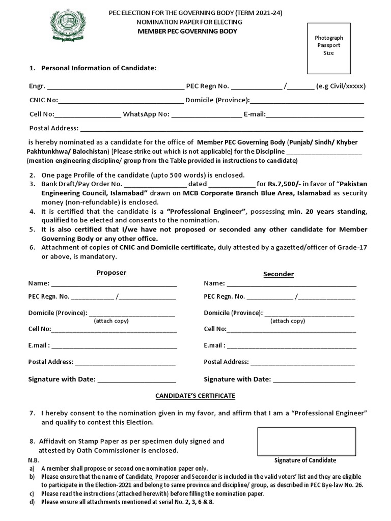 NOMINATION FORM - MEMBER GB Election 2021 | PDF | Voting | Polling Place